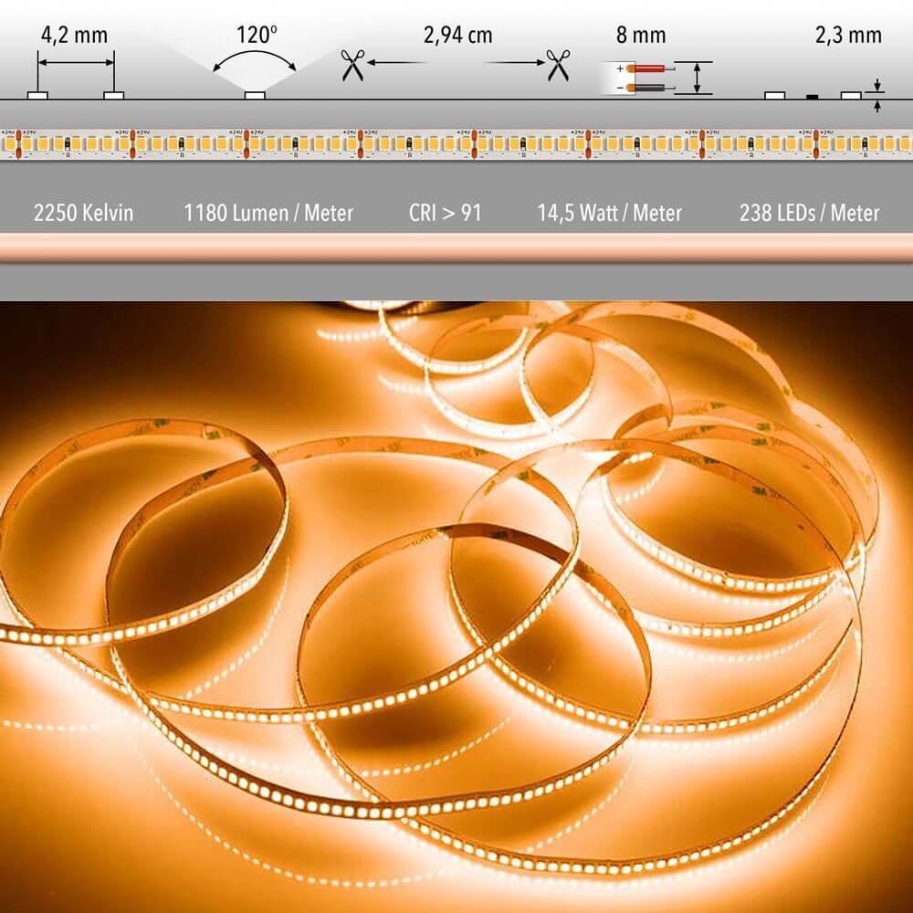 5m LED strip 14.5 W / m Ultra warm white / 238 LEDs buy online | skapetze®