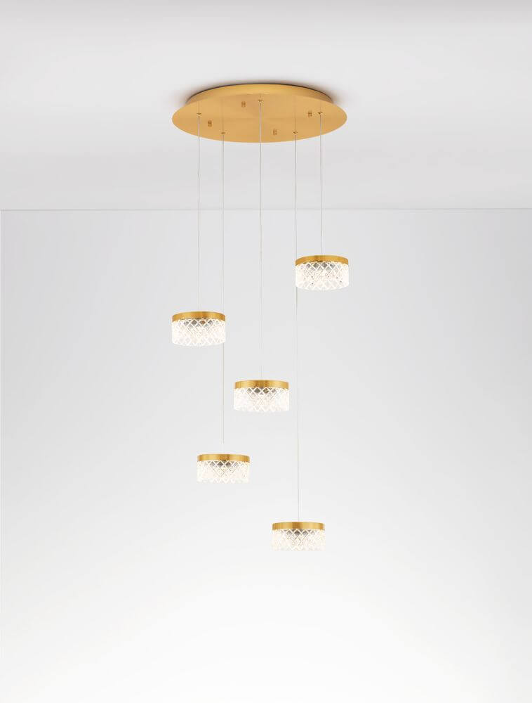 Bion LED Pendelleuchte 5-flammig Ø 50cm in Gold