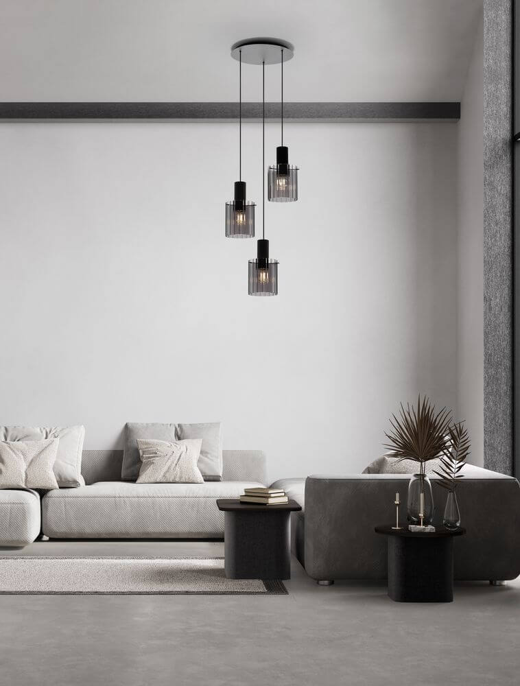 Mirbi Pendelleuchte 3-flammig Ø 45cm Schwarz, Rauch | skapetze®